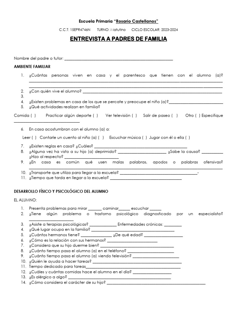Entrevista a padres de familia | PDF