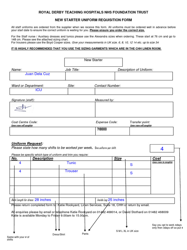 SAMPLE FILLED - New Starter Uniform Requisition | PDF
