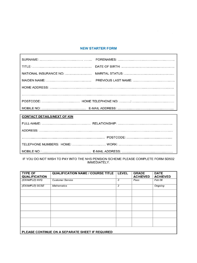 Derby - New Starter Form | PDF