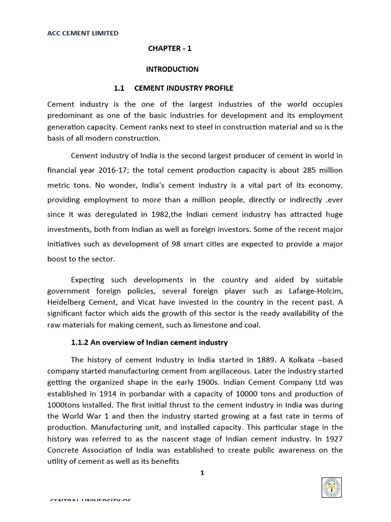 Cement Industry Internship Report | PDF
