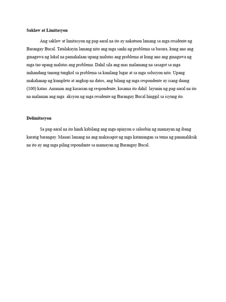 Saklaw, Limitasyon at Delimitasyon | PDF