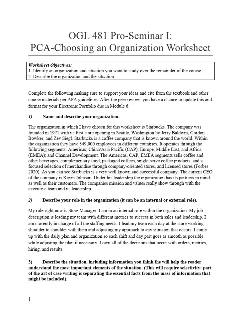 Choosing An Org Worksheet Ogl 481 | PDF