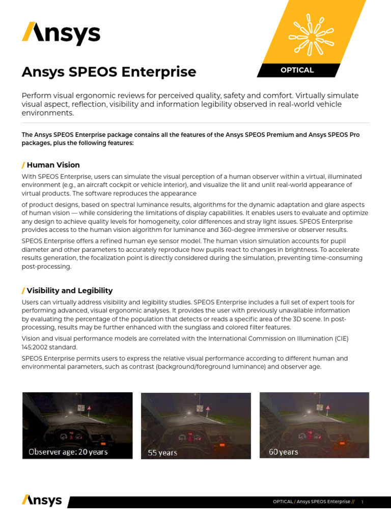 Ansys SPEOS Enterprise - Technical DataSheet | PDF