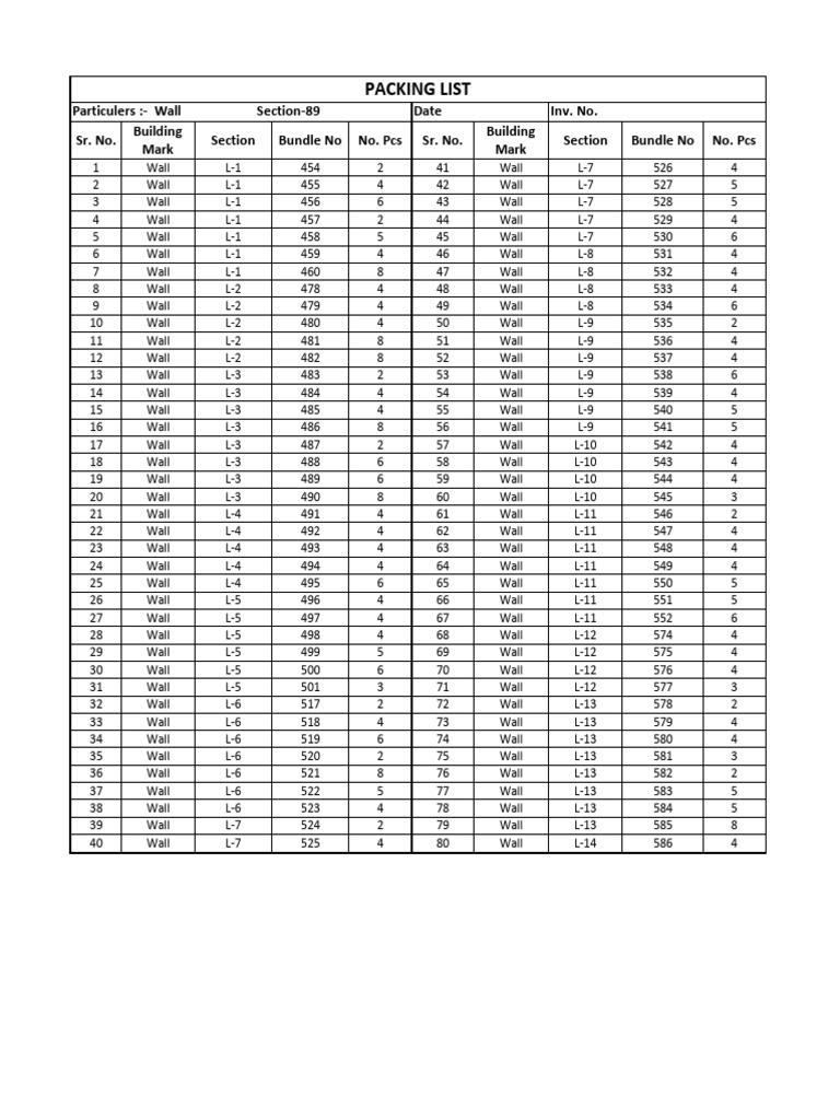 LGSF Packing List 2 | PDF