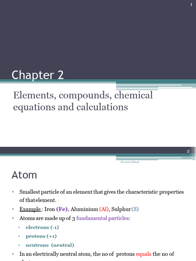 Chapter 2 Elements, Compounds, Chemical Equations and Calculations | PDF