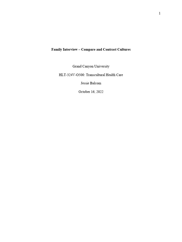 Family Interview - Compare and Contrast Cultures Paper | PDF