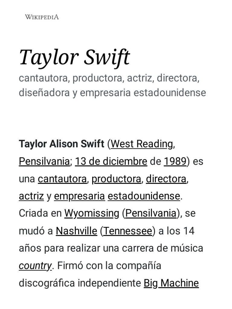 Taylor Swift - Wikipedia, La Enciclopedia Libre | PDF