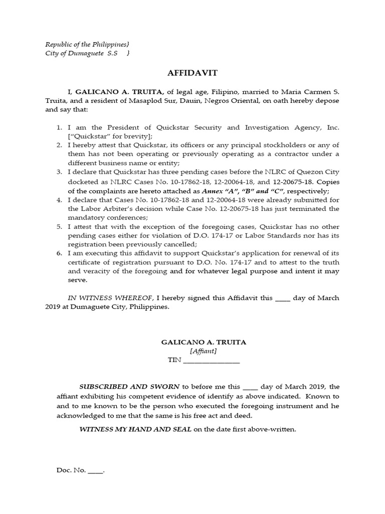 Affidavit For DOLE | PDF