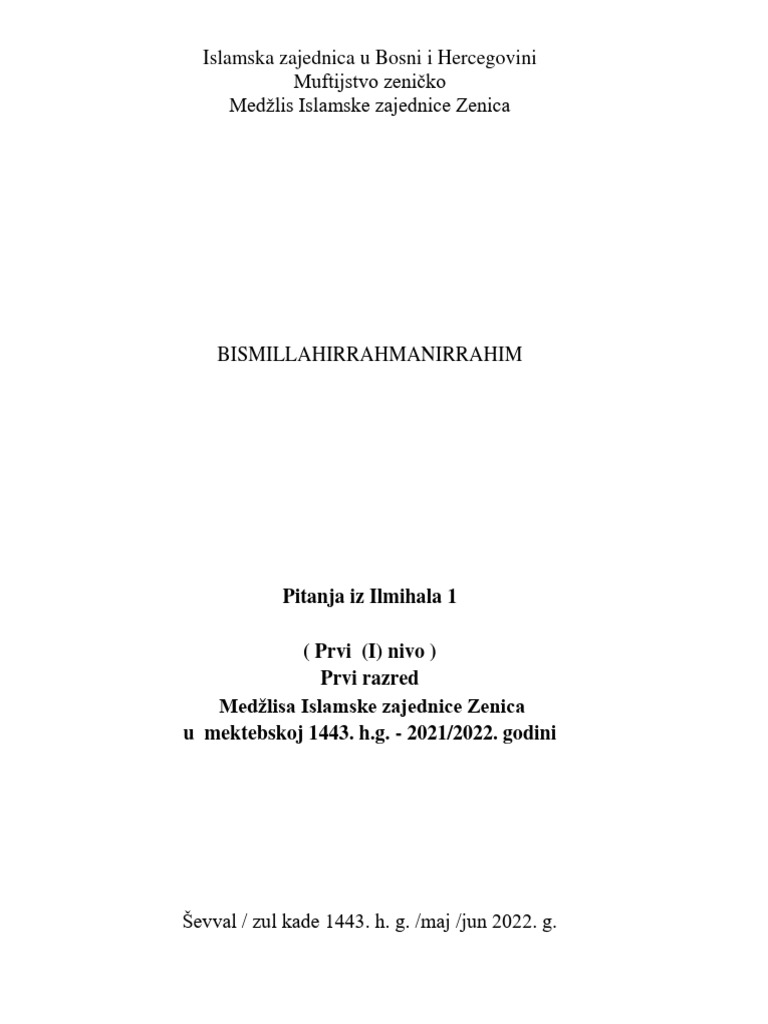 Ilmihal 1 - (1) Prvi Razred | PDF