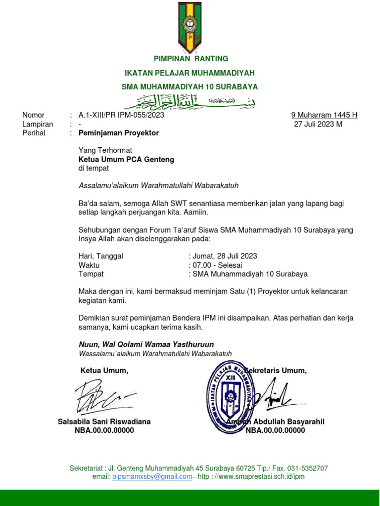 055 - Surat Peminjaman Proyektor | PDF