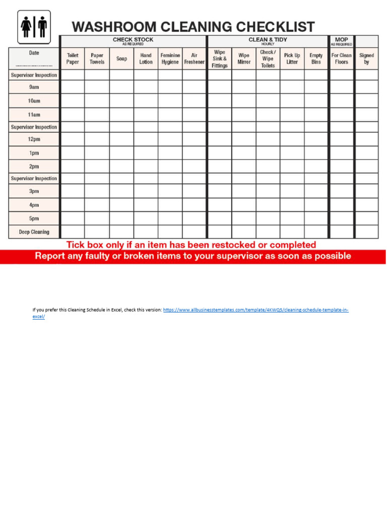 Advanced Washroom Cleaning Checklist | PDF
