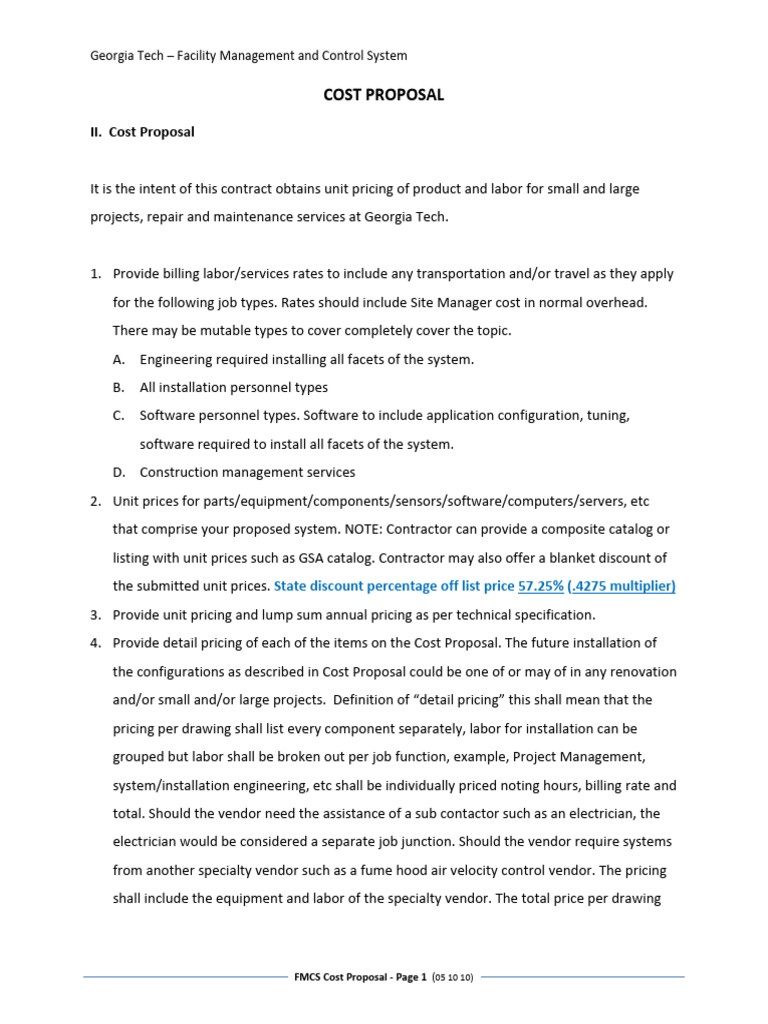 Fmcs Cost Proposal Completed | PDF | Technology & Engineering