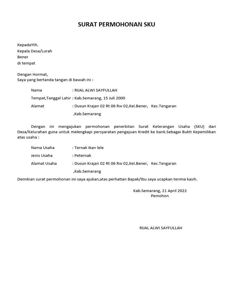 Surat Permohonan Sku | PDF