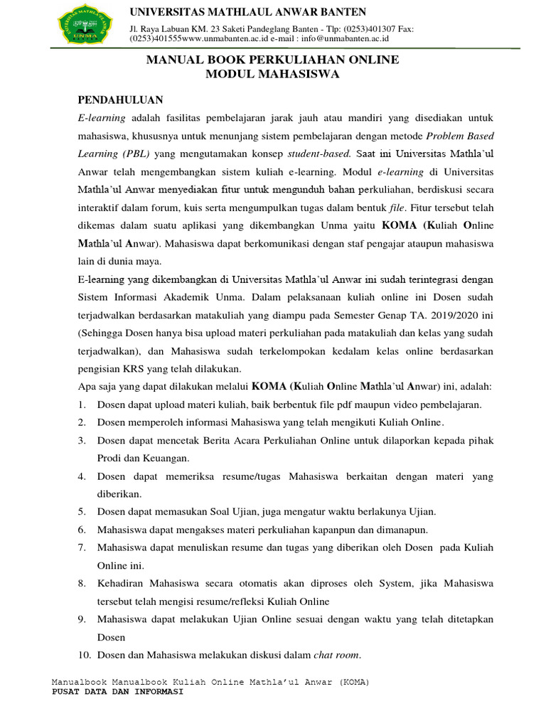 Manual Book Kuliah Online Mahasiswa | PDF