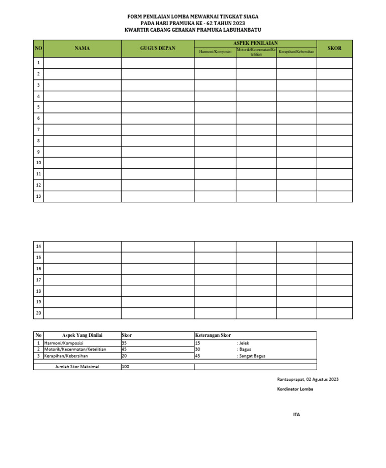 Form Penilaian Lomba Mewarnai | PDF