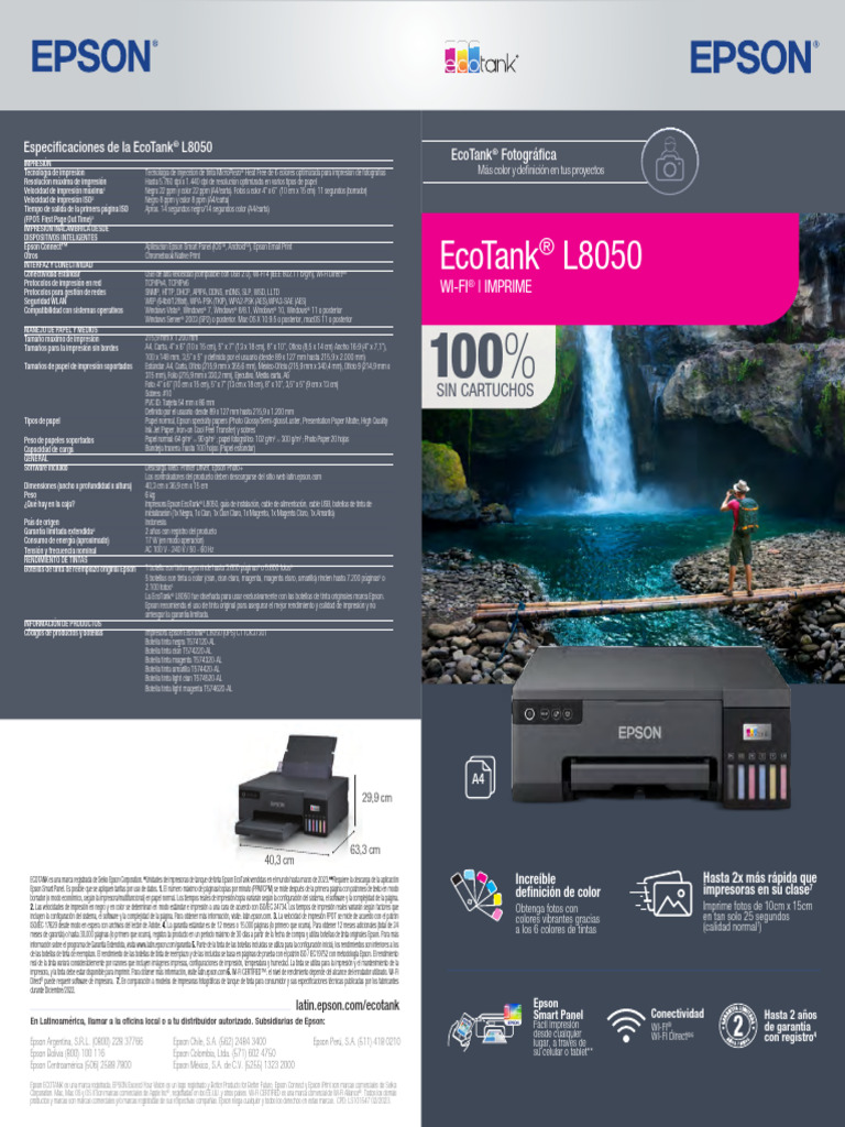 Especificaciones EcoTank L8050 v2 PDF | PDF