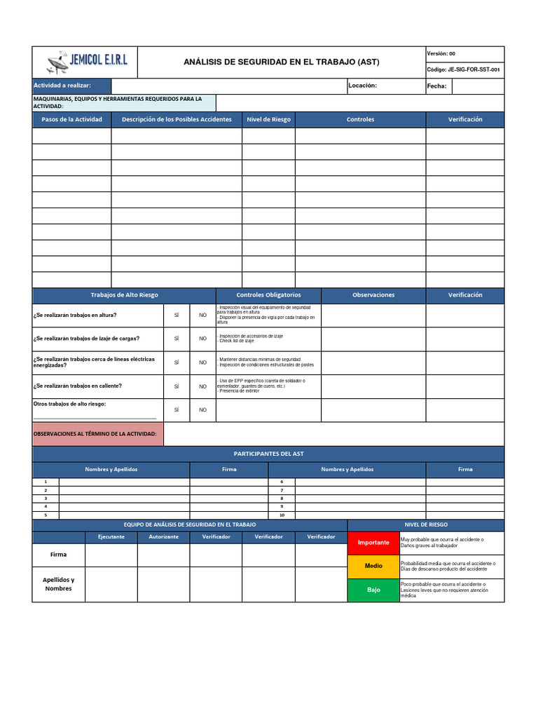 Análisis de Seguridad en El Trabajo (Ast) | PDF