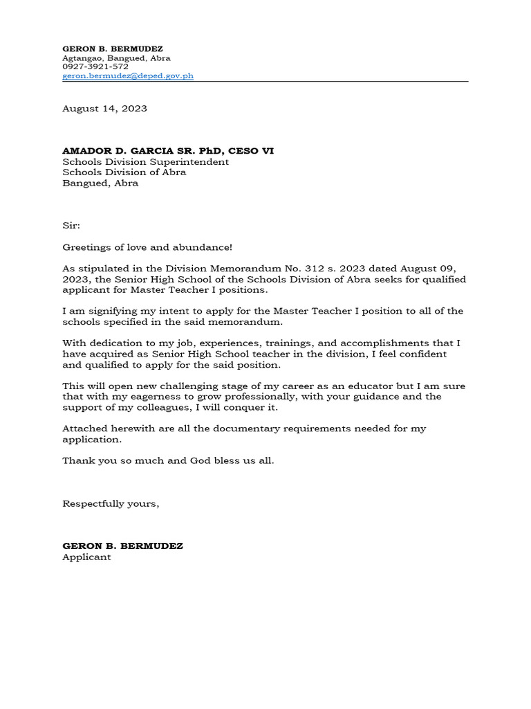 APPLICATION LETTER_MT 1--- | PDF