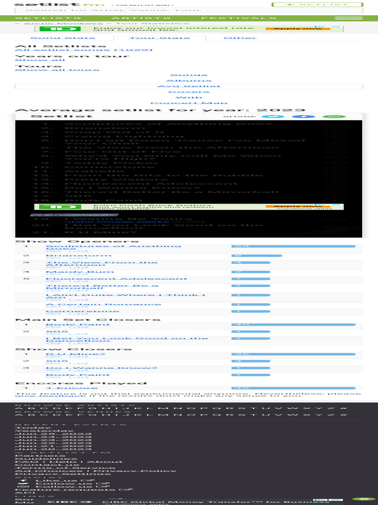 Arctic Monkeys Average Setlists of Year 2023 Setlist - FM | PDF