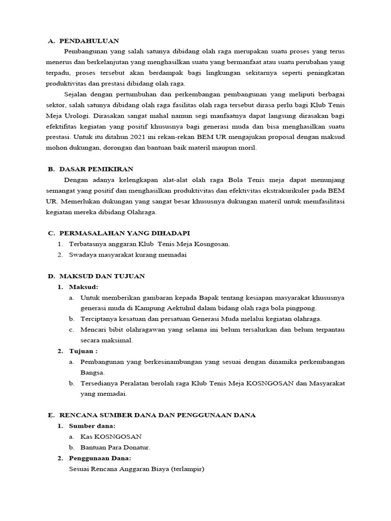 Proposal Tenis Meja (Sumber Kosngosan) | PDF