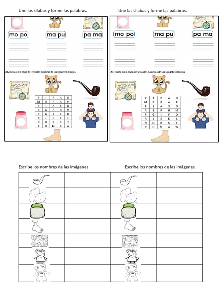 Ficha de Trabajo Con La, Letra P | PDF | Artes del Lenguaje y Comunicación