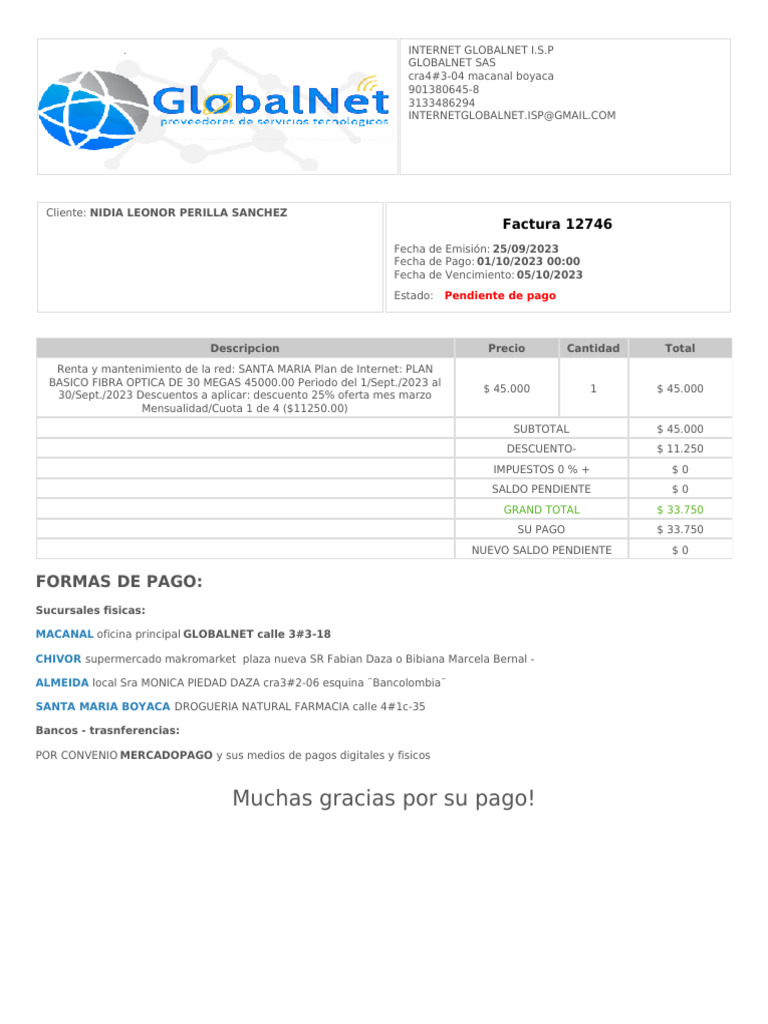 Factura 12746 Globalnet Isp | PDF