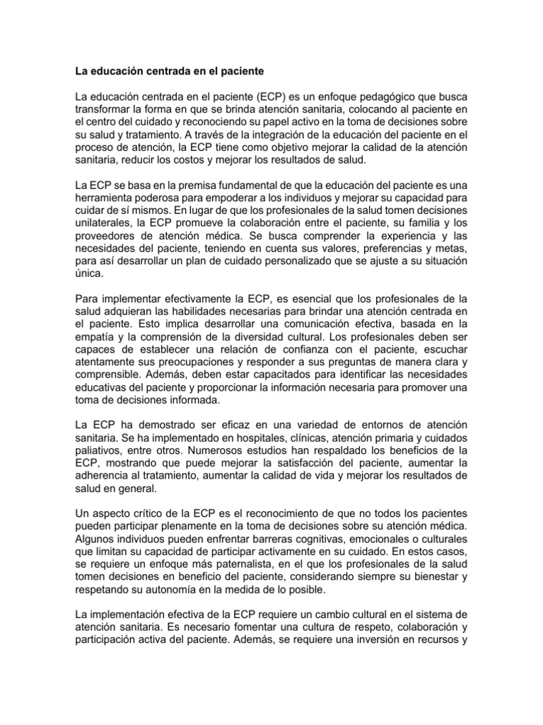 Educación Centrada en el Paciente: Beneficios y Enfoques | PDF