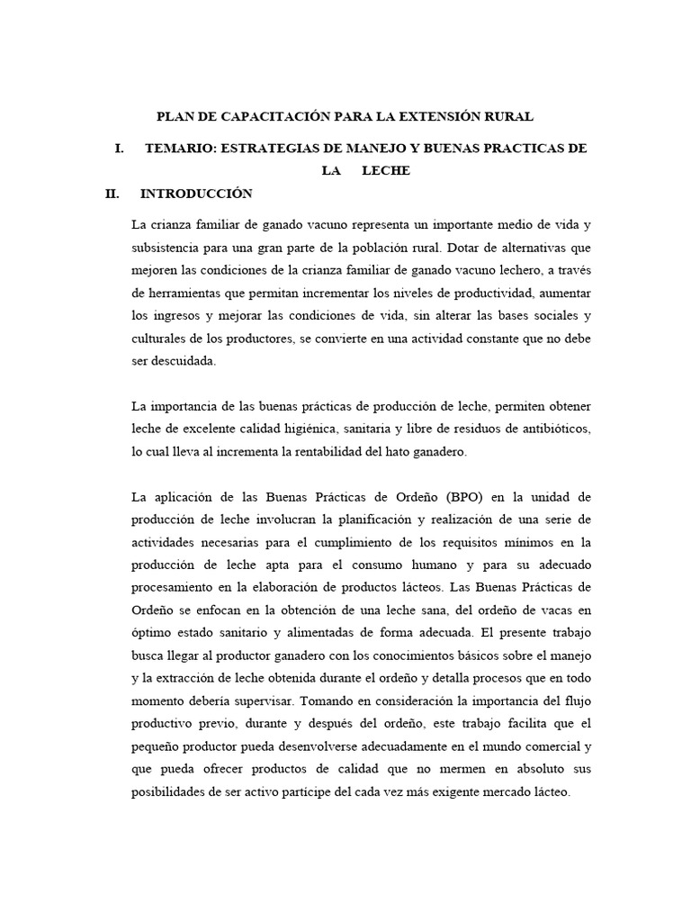 PLAN DE CAPACITACION EXTENSION RURAL Final | PDF