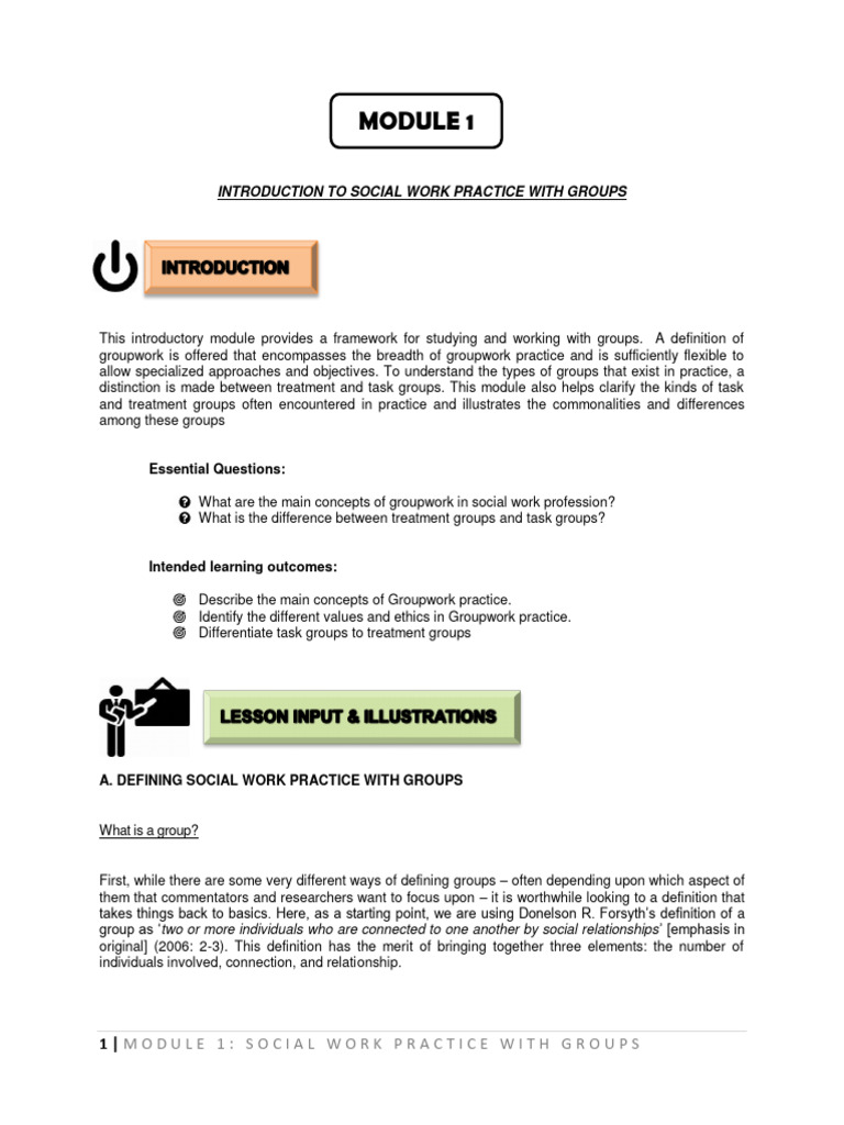 Module 1 Introduction To Social Work Practice With Groups | PDF