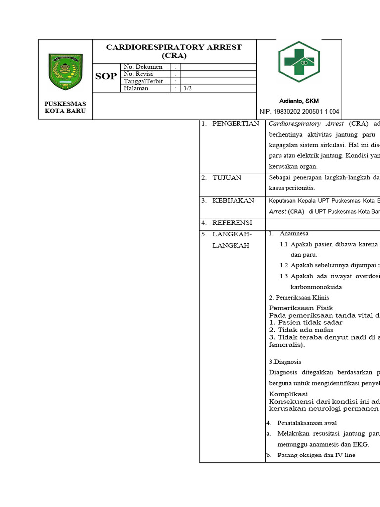 SOP Cardiorespiratory Arrest PDF