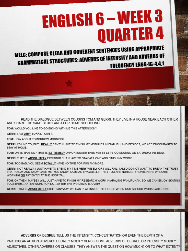 English 6 - Week 3-Adverbs of Intensity and Frequency | PDF