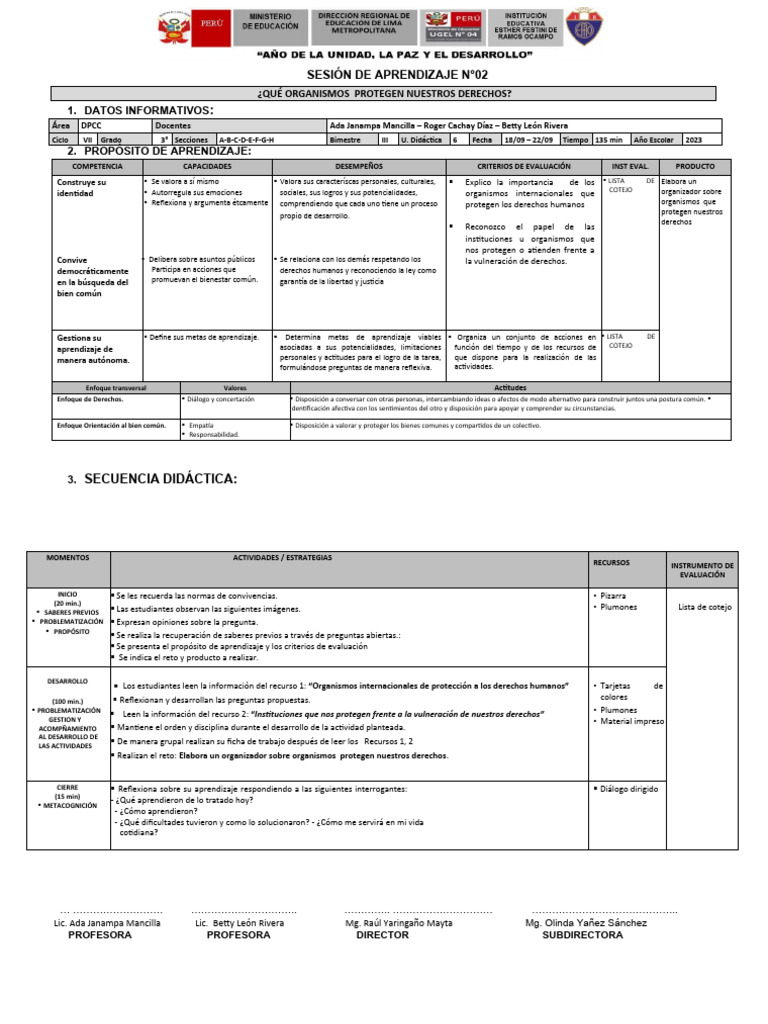 SESIÓN DE APRENDIZAJE #02 Ok - 6 U - DPCC. 3° Año | PDF