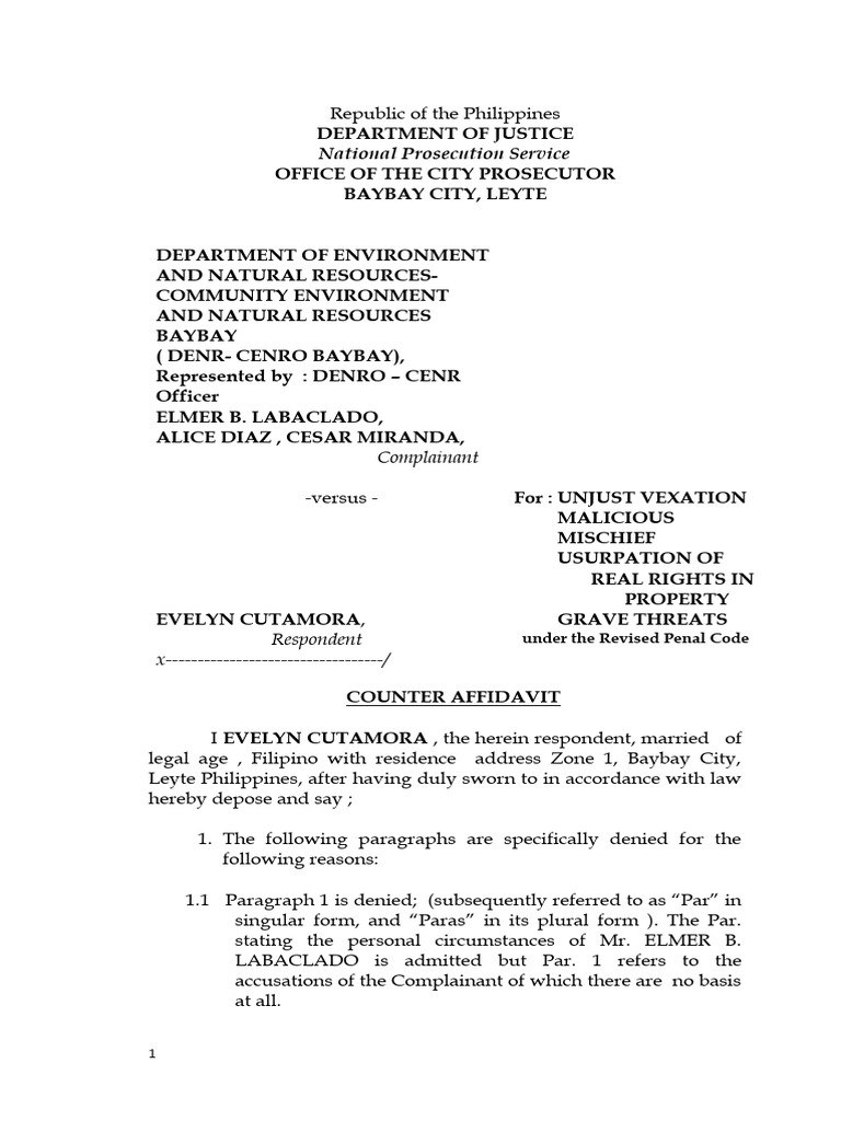 Counter Affidavit - Cutamora Edited | PDF