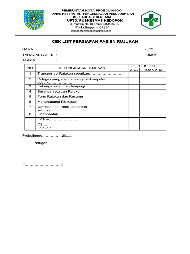 Cek List Persiapan Pasien Rujukan. Baru - Kirim.print | PDF