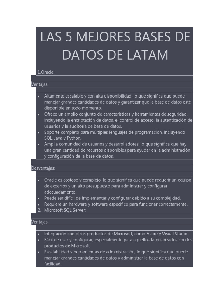 Las 5 Mejores Bases de Datos de Latam | PDF | Informática