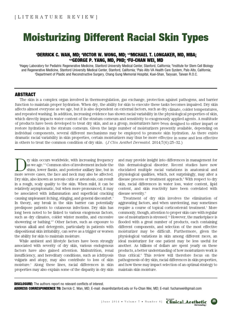 Moisturizing Different Racial Skin Types | PDF