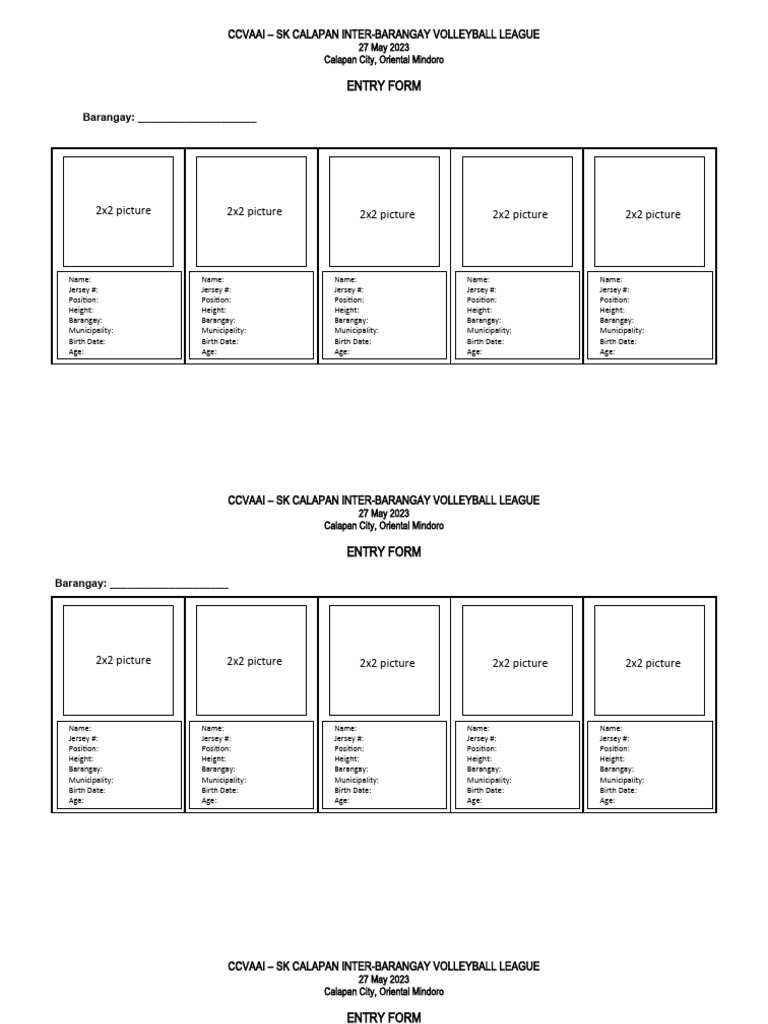 Entry Form Inter Barangay | PDF Entry Form Inter Barangay | PDF