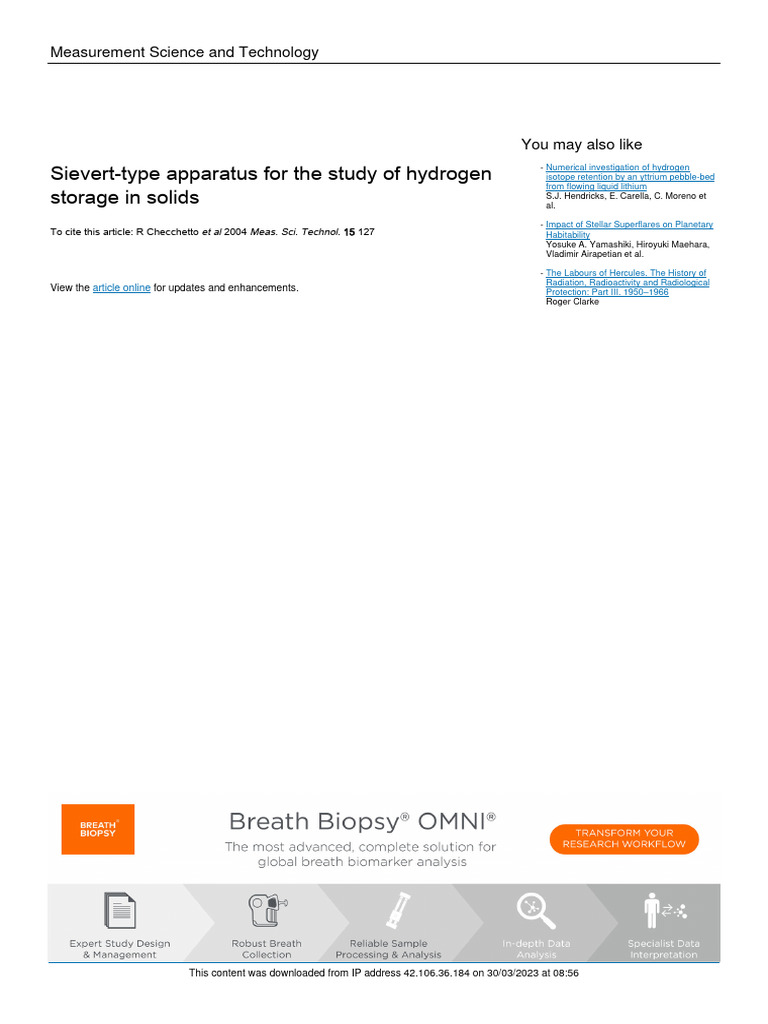 Sievert-Type Apparatus for Hydrogen Storage | PDF