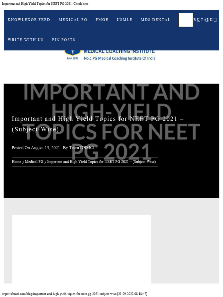 Important and High Yield Topics For NEET PG 2021 Check Here | PDF