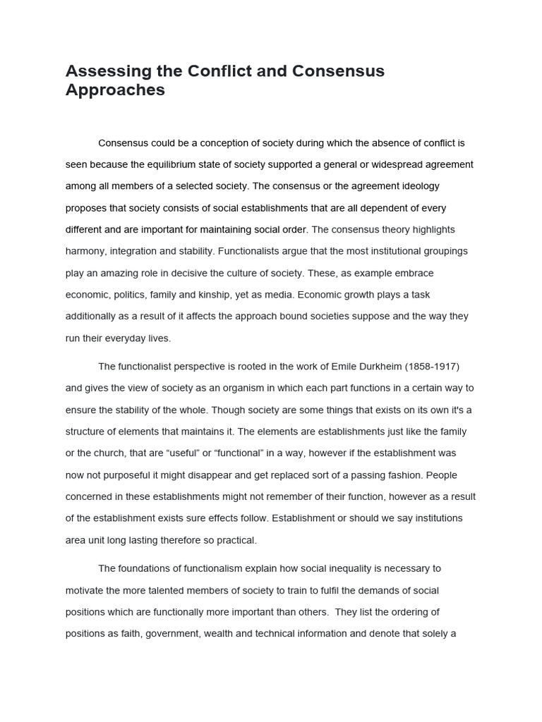 Assessing The Conflict and Consensus Approaches | PDF
