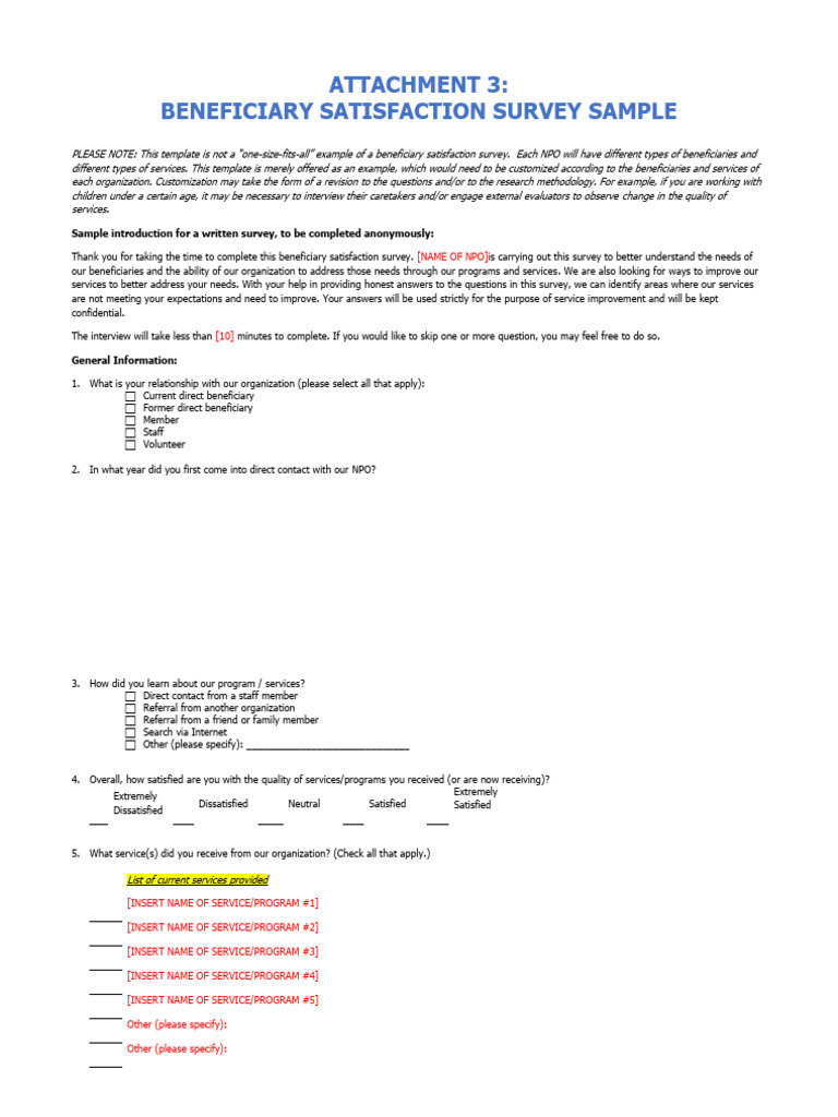 Attachment3-Beneficiary Satisfaction Survey Sample en | PDF | Career & Growth | Business