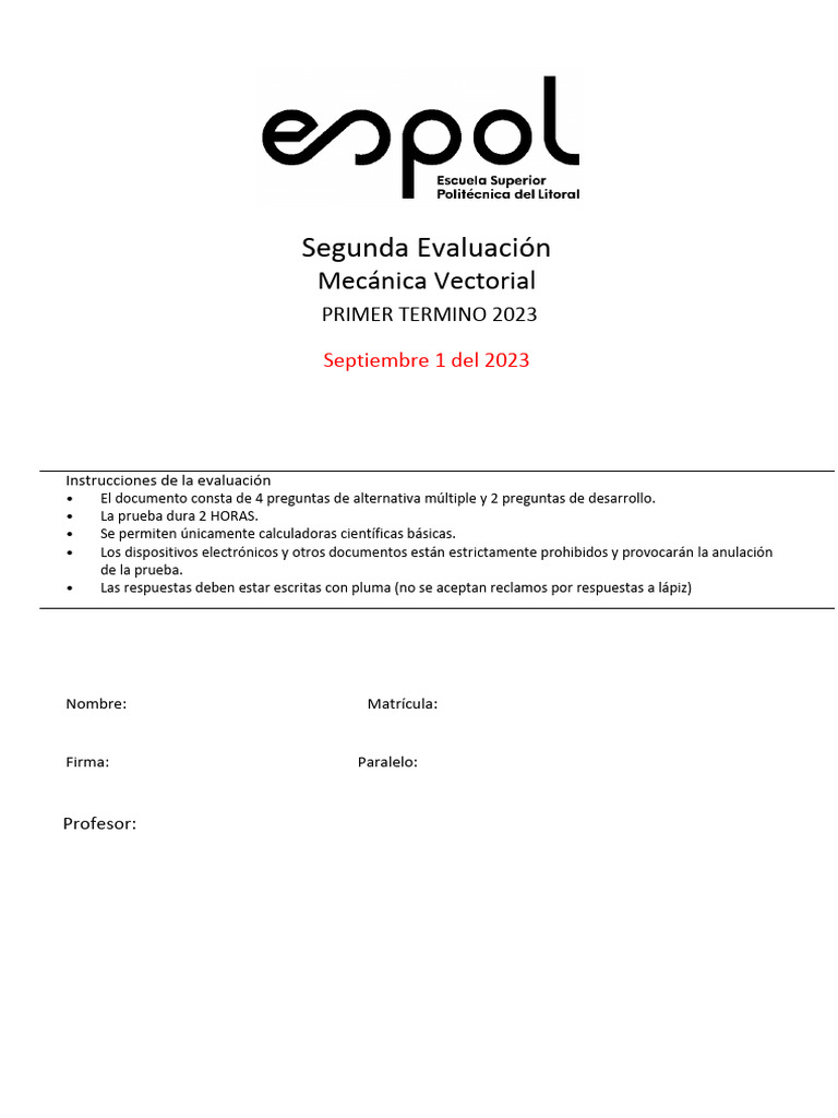 EXA-2023-1S-MECÁNICA VECTORIAL-4-2Par | PDF