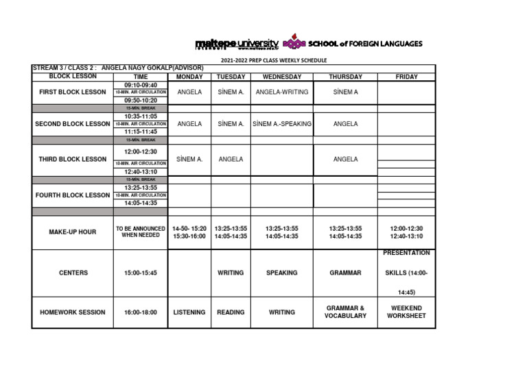 Class 2 Schedule | PDF