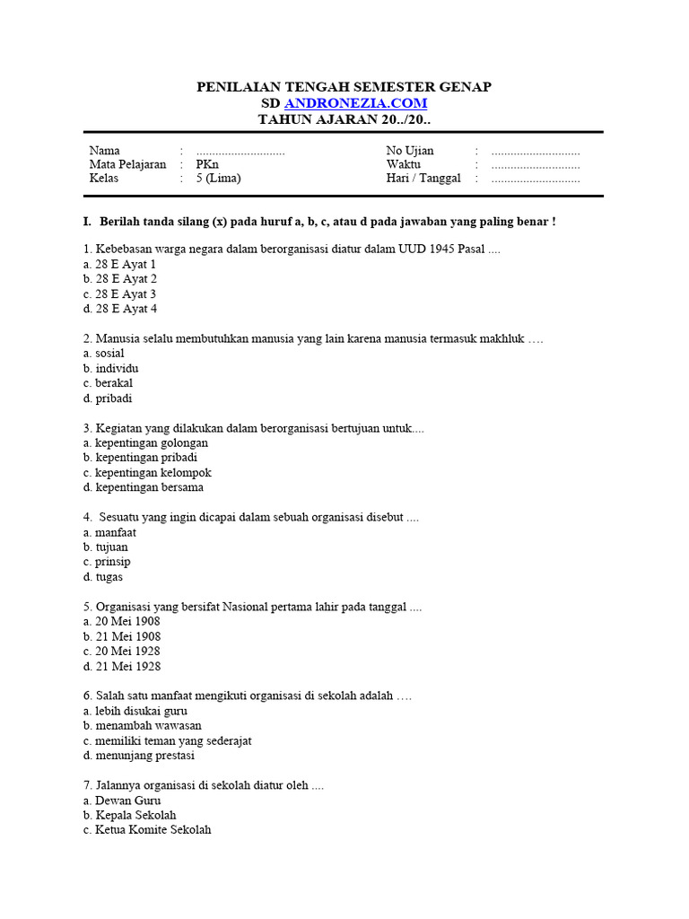 Soal UTS PKN Kelas 5 Semester 2 | PDF | Karier & Perkembangan | Olahraga & Rekreasi