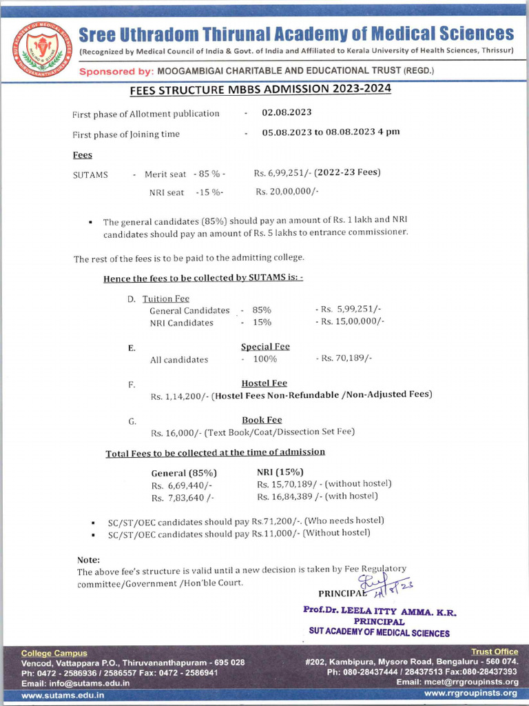 Revised Fee Structure MBBS 1 | PDF