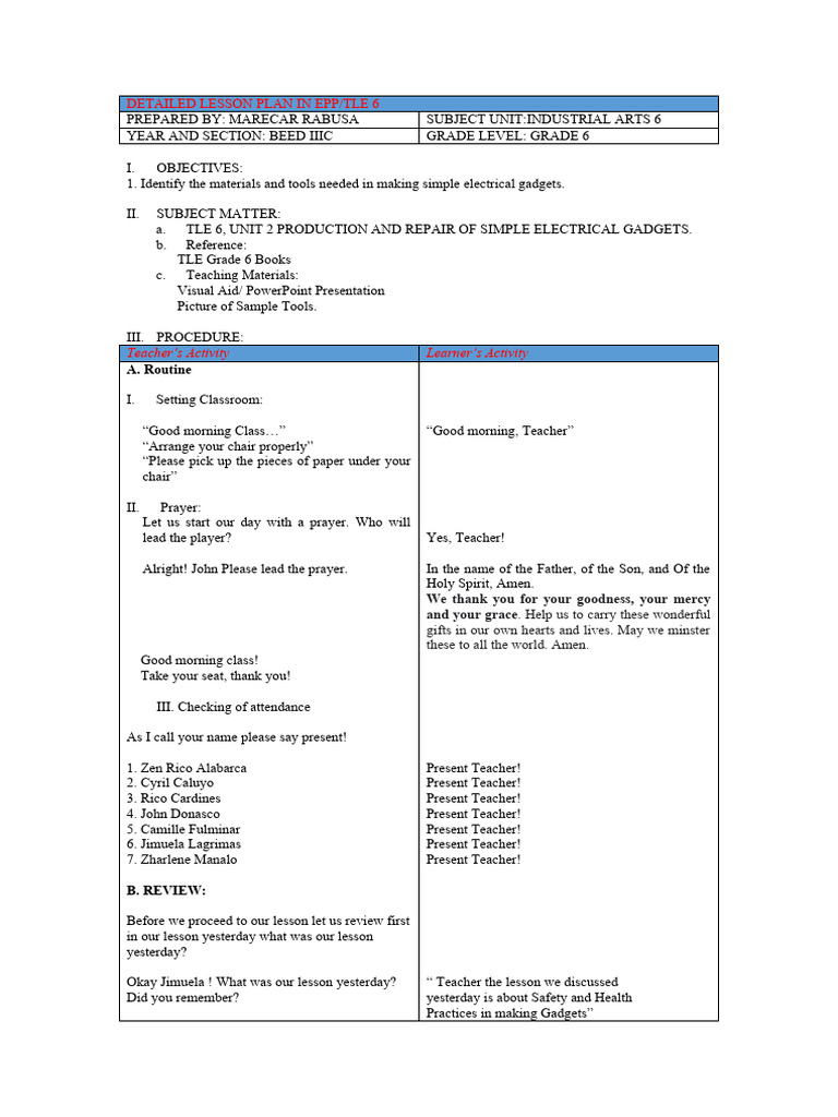 Detailed Lesson Plan in Epp | PDF