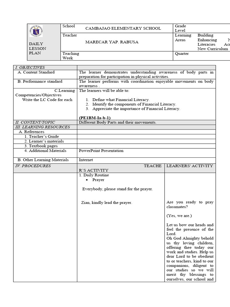 Final Lesson Plan in Financial Literacy | PDF