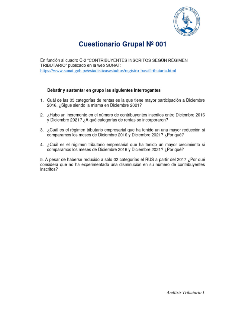 Cuestionario grupal Nº 001 | PDF