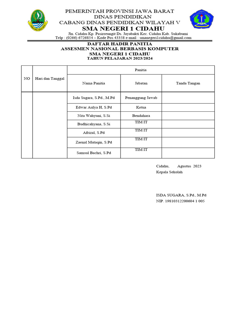 Daftar Hadir Panitia Psat 2023 | PDF