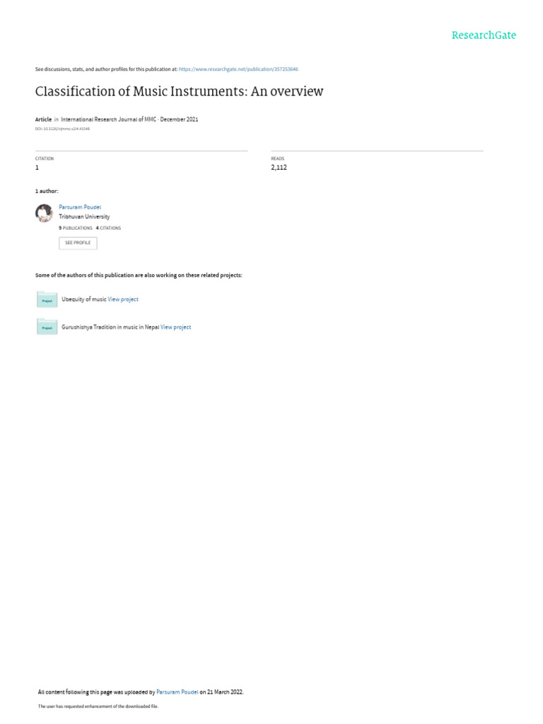 Classification of Music Instruments - An Overview | PDF